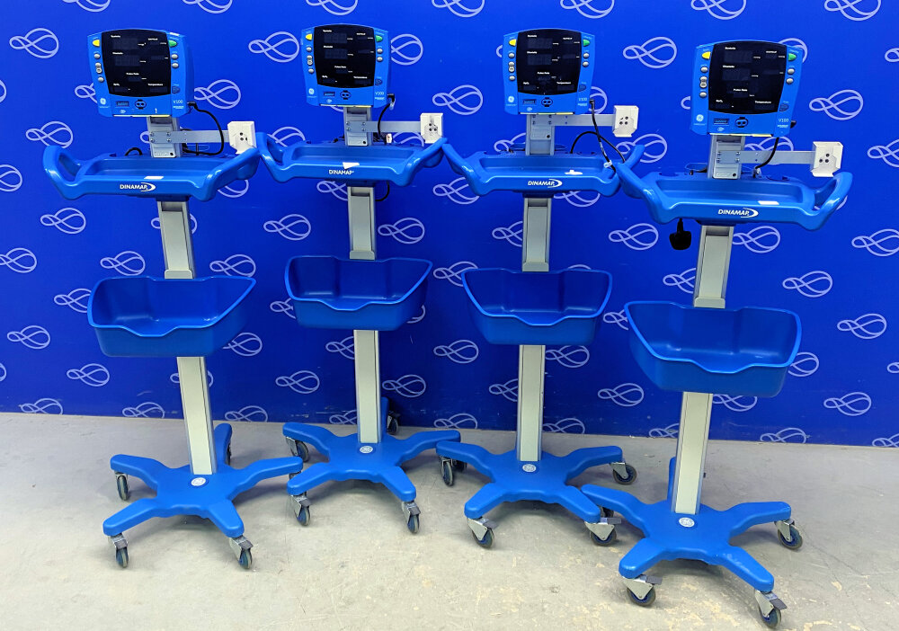4 x GE Dinamap V100 Patient Monitor on Roller Stand