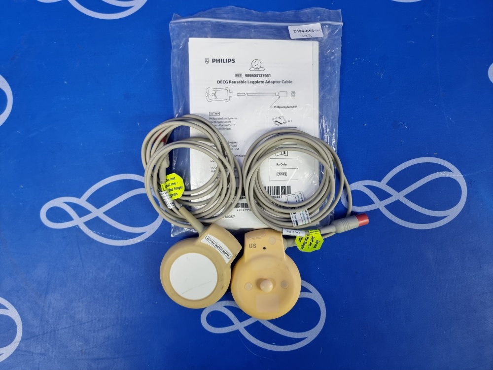 2 x Philips Avalon M2736A Ultrasound Transducer and Legplate Adapter Cable