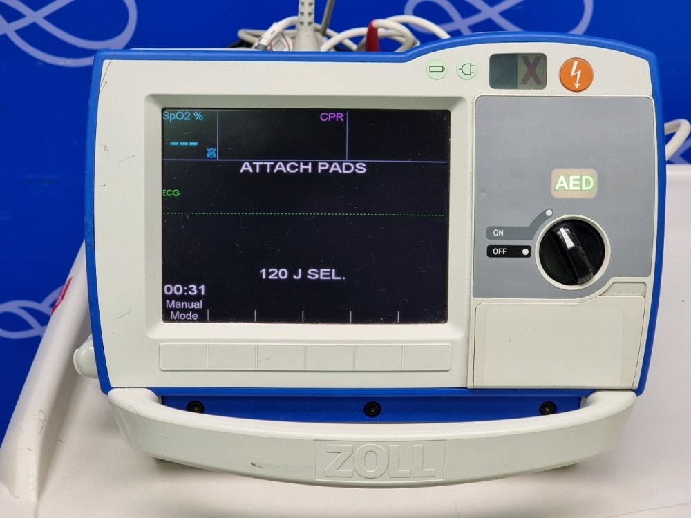 Zoll R-Series Plus Defibrillator on Metro Flexline Crash Trolley