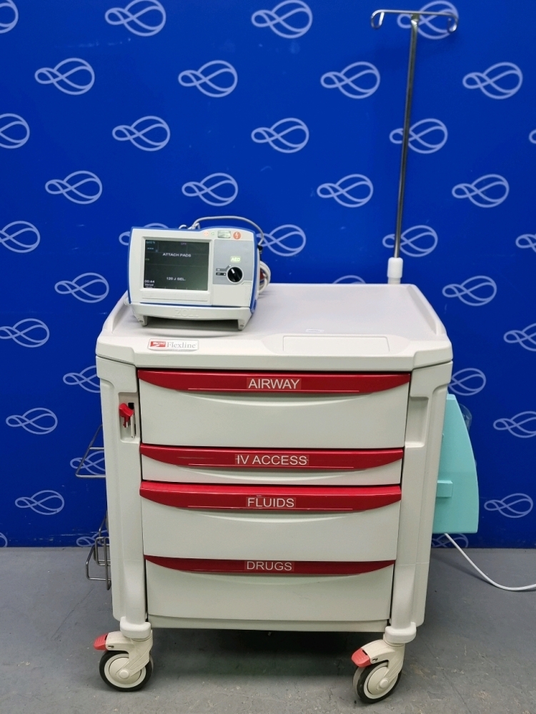 Zoll R-Series Plus Defibrillator on Metro Flexline Crash Trolley