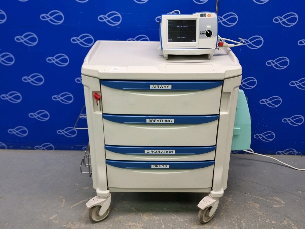 Zoll R-Series Plus Defibrillator on Metro Flexline Crash Trolley