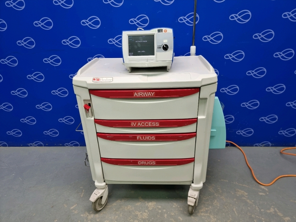 Zoll R-Series Plus Defibrillator on Metro Flexline Crash Trolley