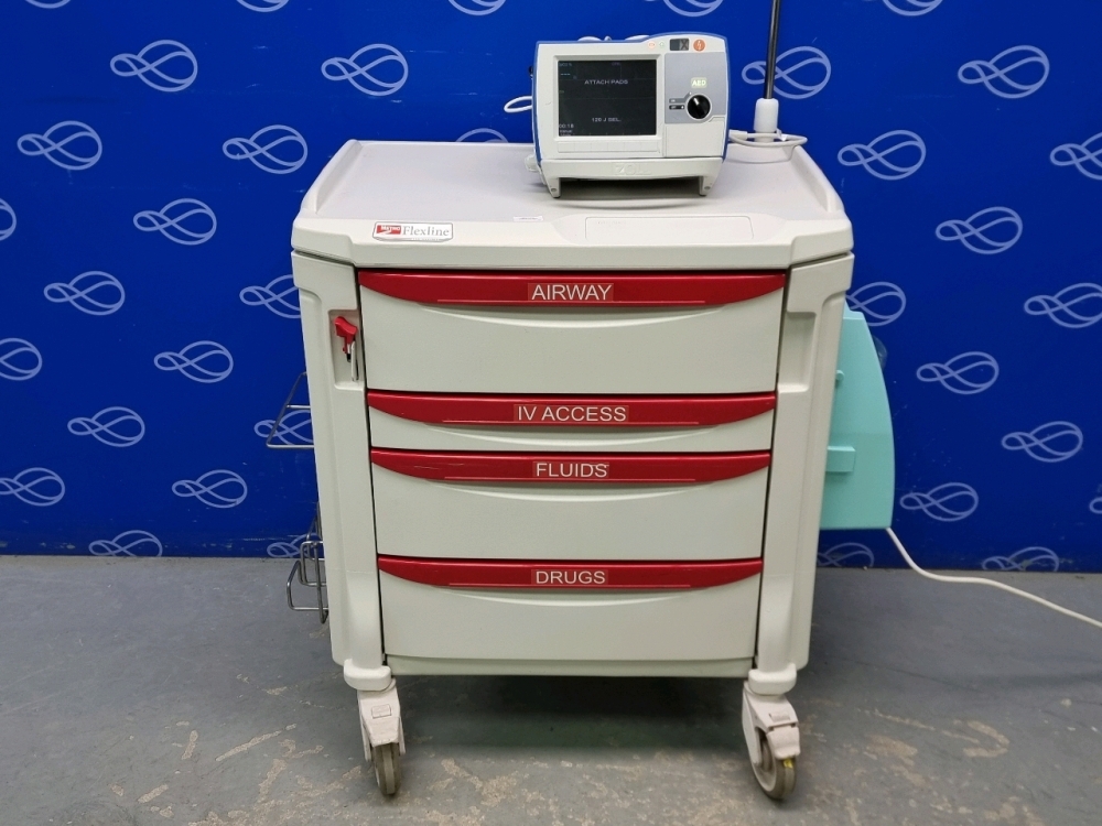 Zoll R-Series Plus Defibrillator on Metro Flexline Crash Trolley