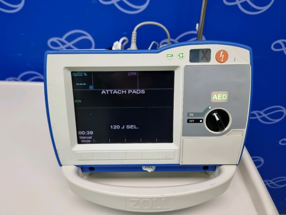 Zoll R-Series Plus Defibrillator on Metro Flexline Crash Trolley