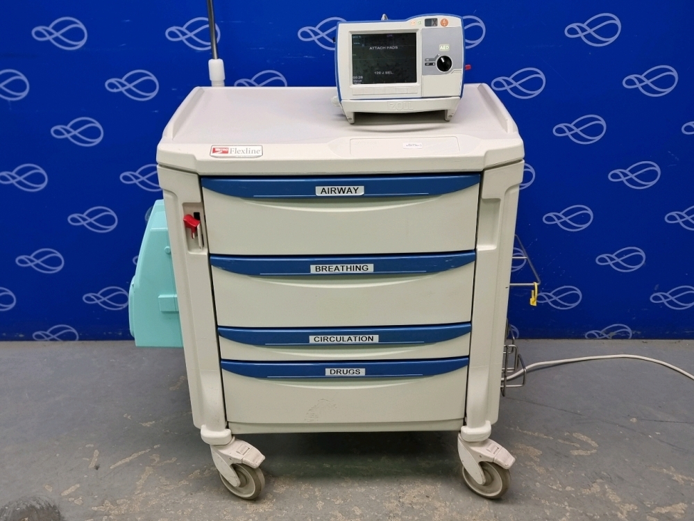 Zoll R-Series Plus Defibrillator on Metro Flexline Crash Trolley