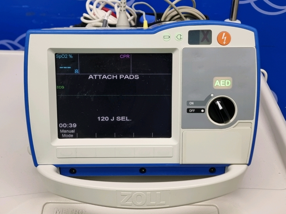 Zoll R-Series Plus Defibrillator on Metro Flexline Crash Trolley