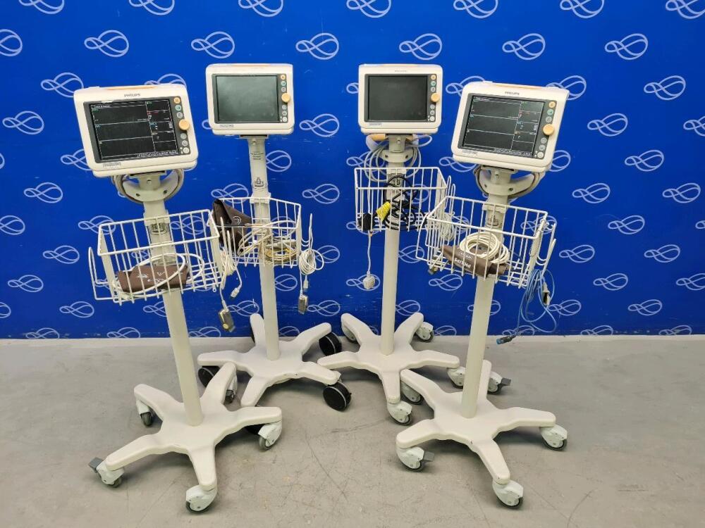 4 x Philips SureSigns VM4 Vital Signs Monitor on Rollstand