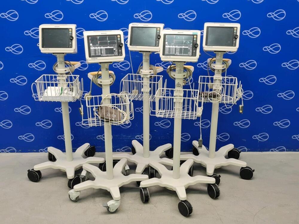 5 x Philips SureSigns VS4 Vital Signs Monitor on Rollstand