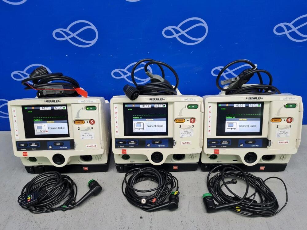 3 x Physio Control Lifepak 20e Defibrillator with Pacing and Code ...