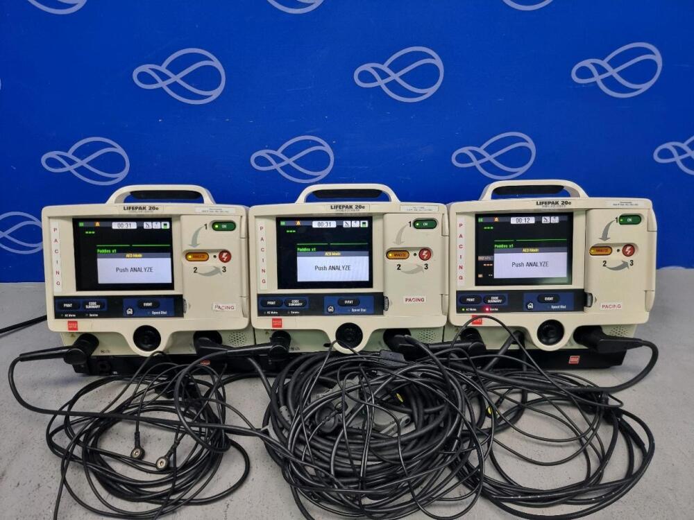 3 x Physio Control Lifepak 20e Defibrillator with Pacing and Code ...