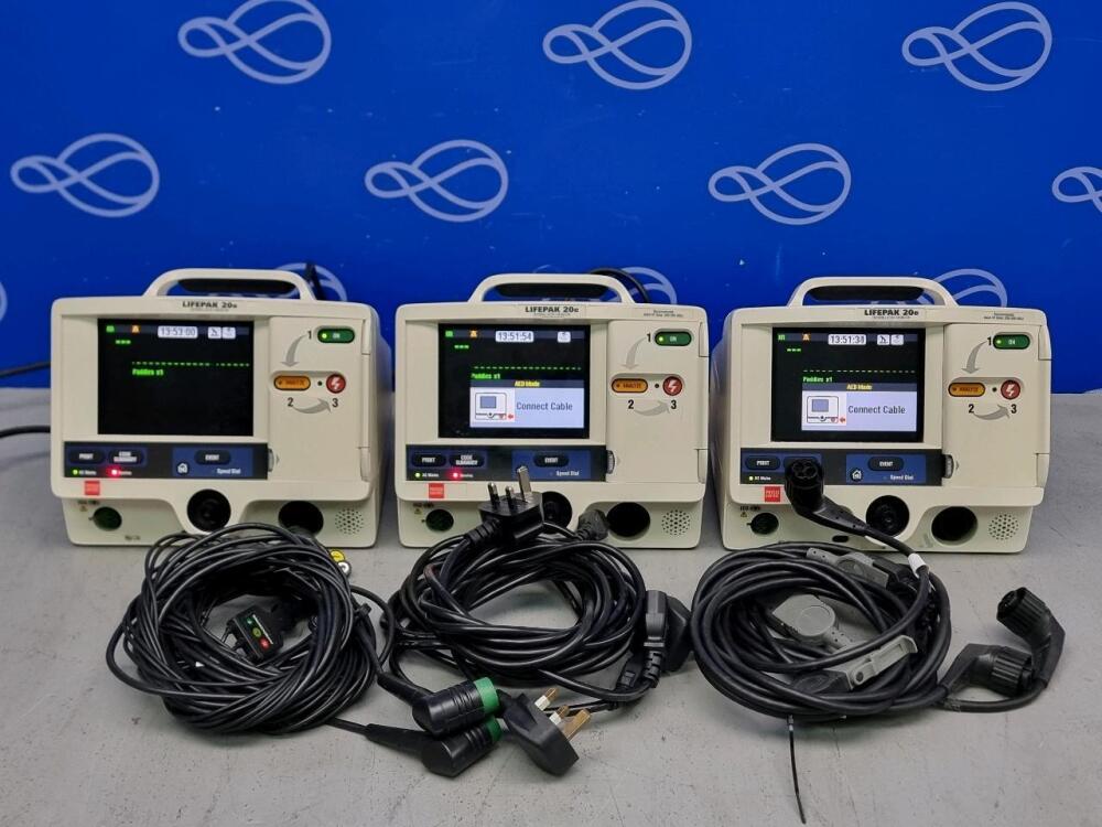 3 x Physio Control Lifepak 20e Defibrillator with Pacing