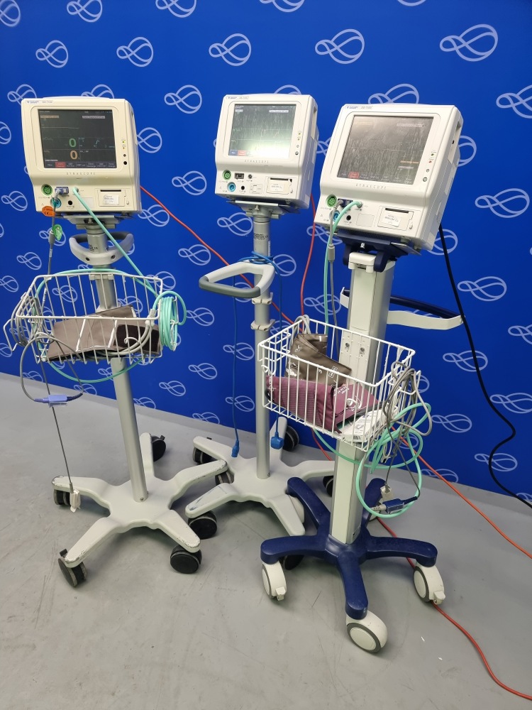 3 x Fukuda Denshi Dynascope DS-7100 Monitors on Rollstands