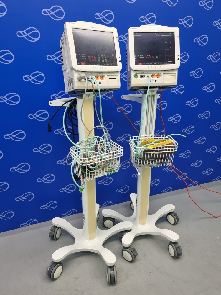 2 x Fukuda Denshi DS-7200 Patient Monitors on Rollstands