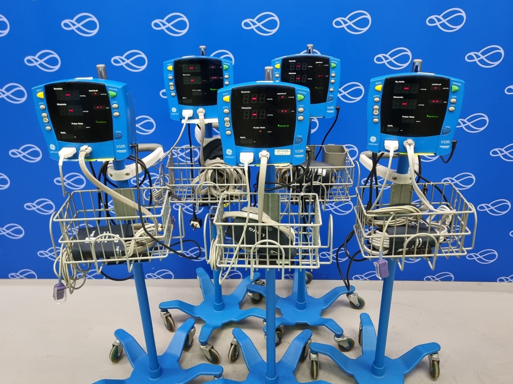 5 x GE Dinamap Carescape V100 Vital Signs Monitor on Rollstand