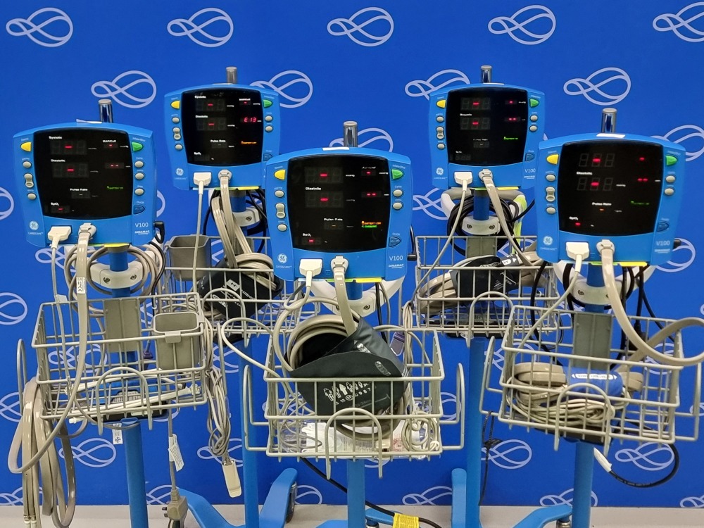 5 x GE Dinamap Carescape V100 Vital Signs Monitor on Rollstand