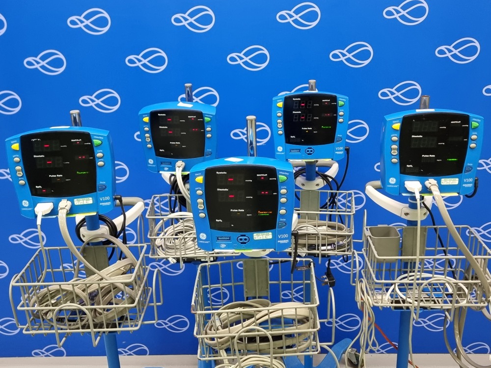 5 x GE Dinamap Carescape V100 Vital Signs Monitor on Rollstand