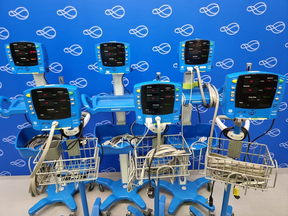 6 x GE Dinamap Carescape V100 Vital Signs Monitor on Rollstand