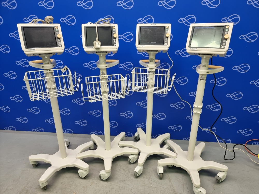 4 x Philips SureSigns VM4 Patient Monitors on Rollstands