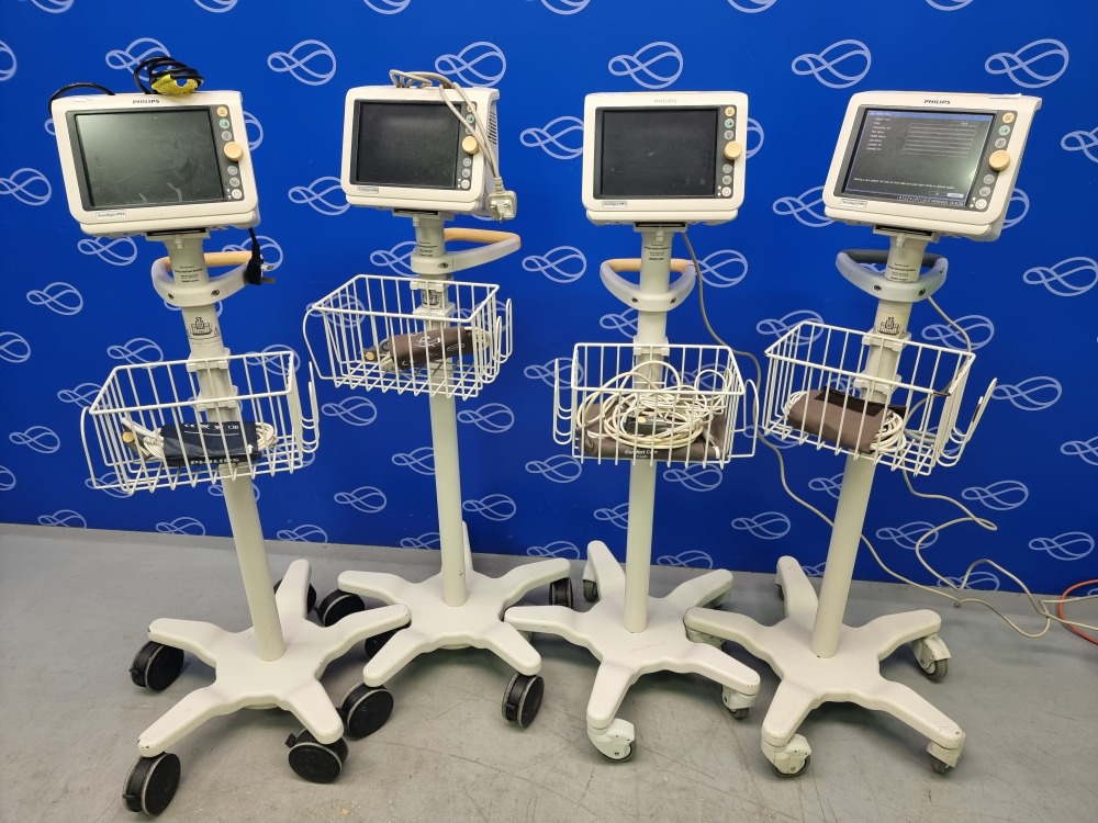 4 x Philips SureSigns VM4 Patient Monitors on Rollstands