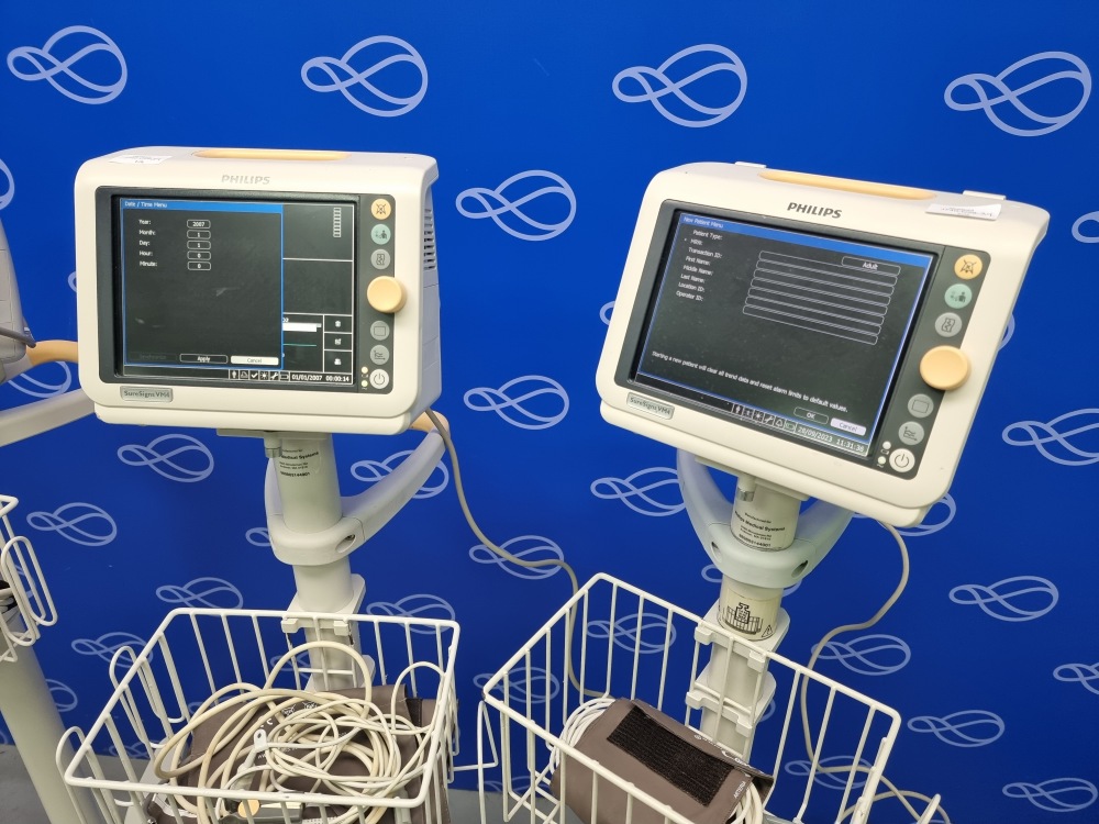 4 x Philips SureSigns VM4 Patient Monitors on Rollstands