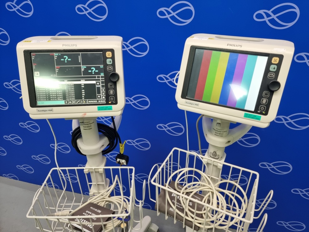 4 x Philips SureSigns VS4 Patient Monitors on Rollstands