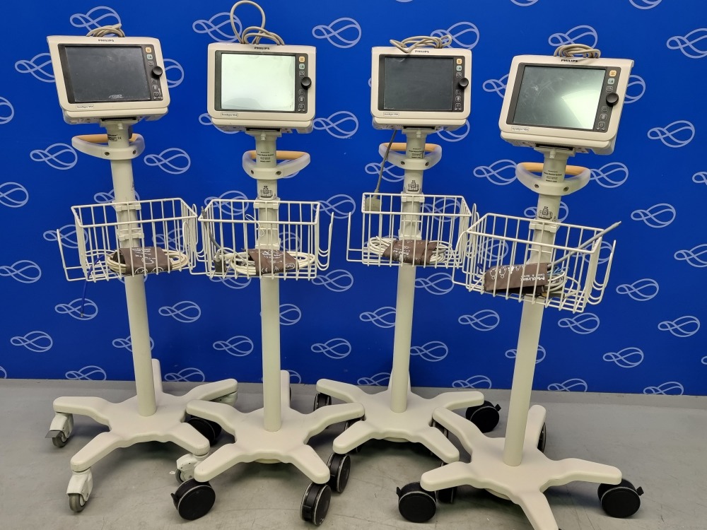 4 x Philips SureSigns VS4 Patient Monitors on Rollstands