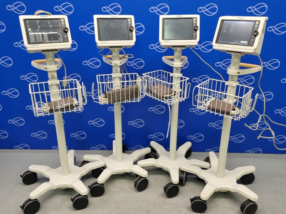 4 x Philips SureSigns VS4 Patient Monitors on Rollstands