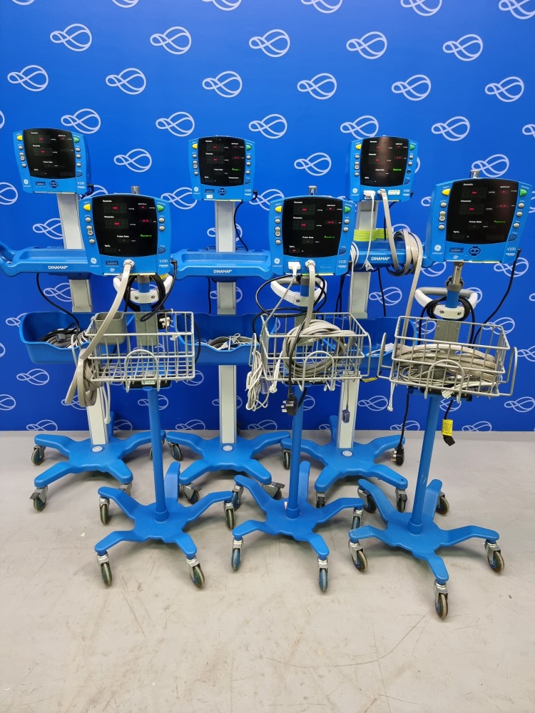 6 x GE Dinamap Carescape V100 Vital Signs Monitor on Rollstand