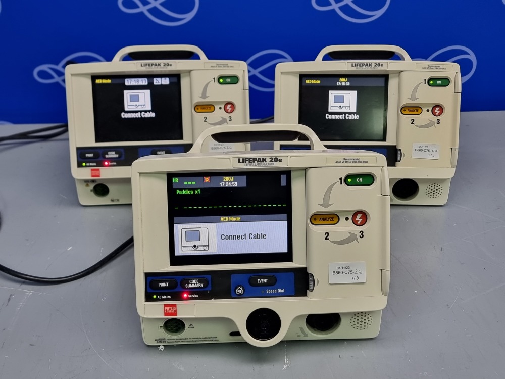 3 x Medtronic/Physio Control Lifepak 20e Defibrillator with Pace Function
