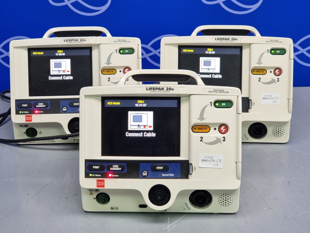 3 x Medtronic/Physio Control Lifepak 20e Defibrillator with Pace Function