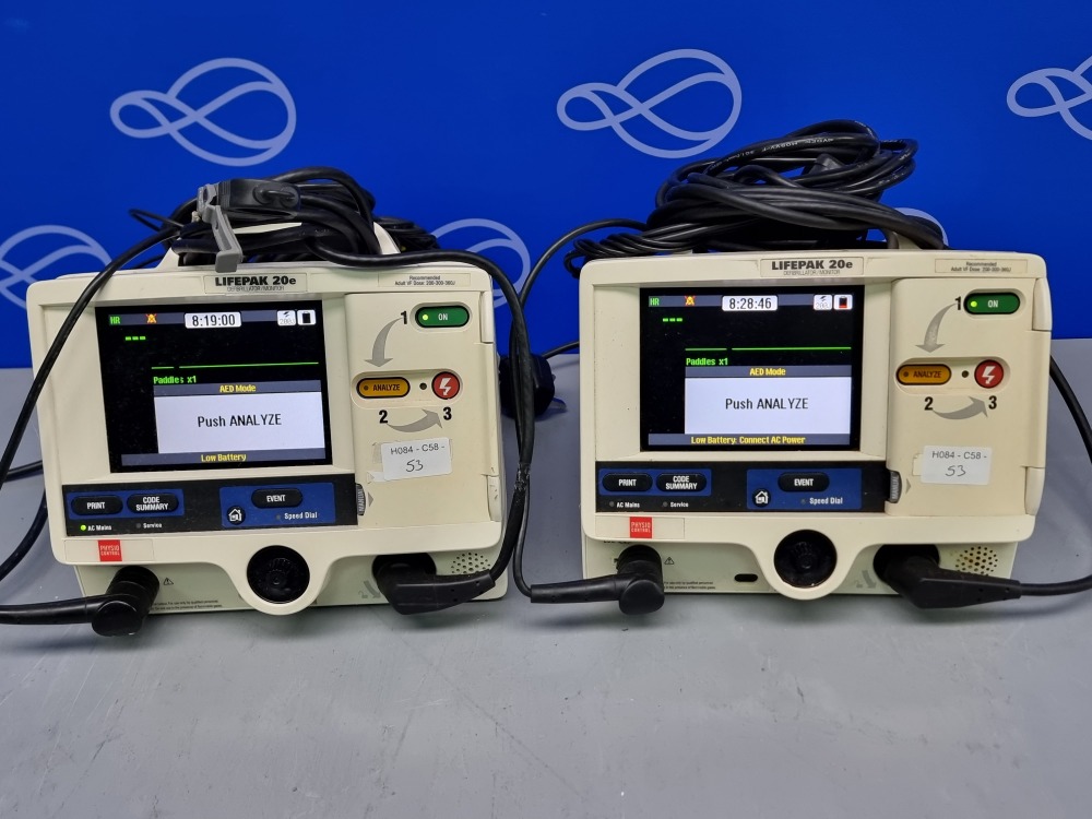 2 x Physio Control Lifepak 20e Defibrillator with Pace Function