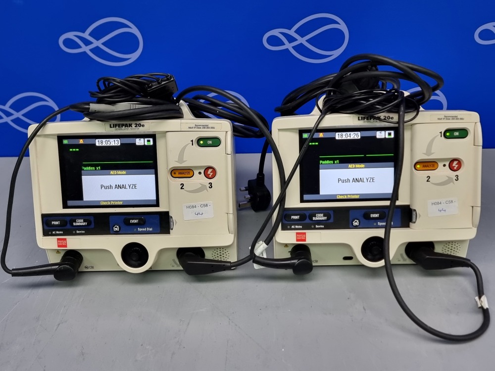 2 x Physio Control Lifepak 20e Defibrillator with Pace Function