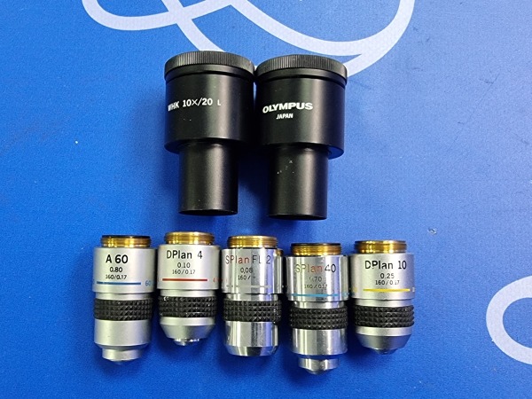 5 x Olympus Microscope Objective, 2 x Olympus Eyepiece