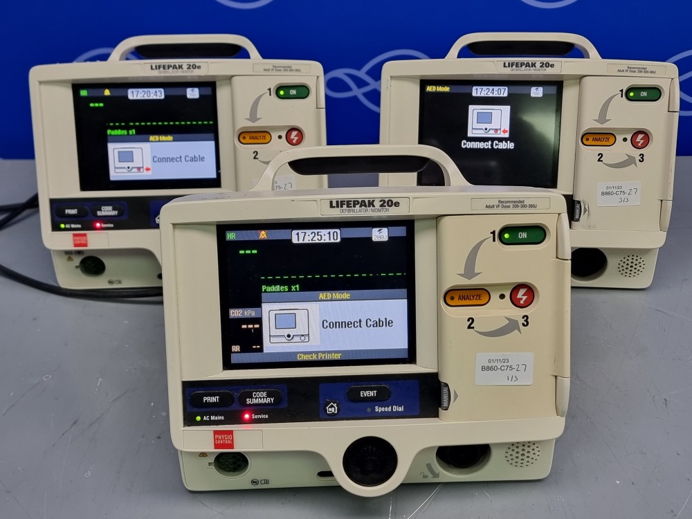 3 x Medtronic/Physio Control Lifepak 20e Defibrillator with Pace Function