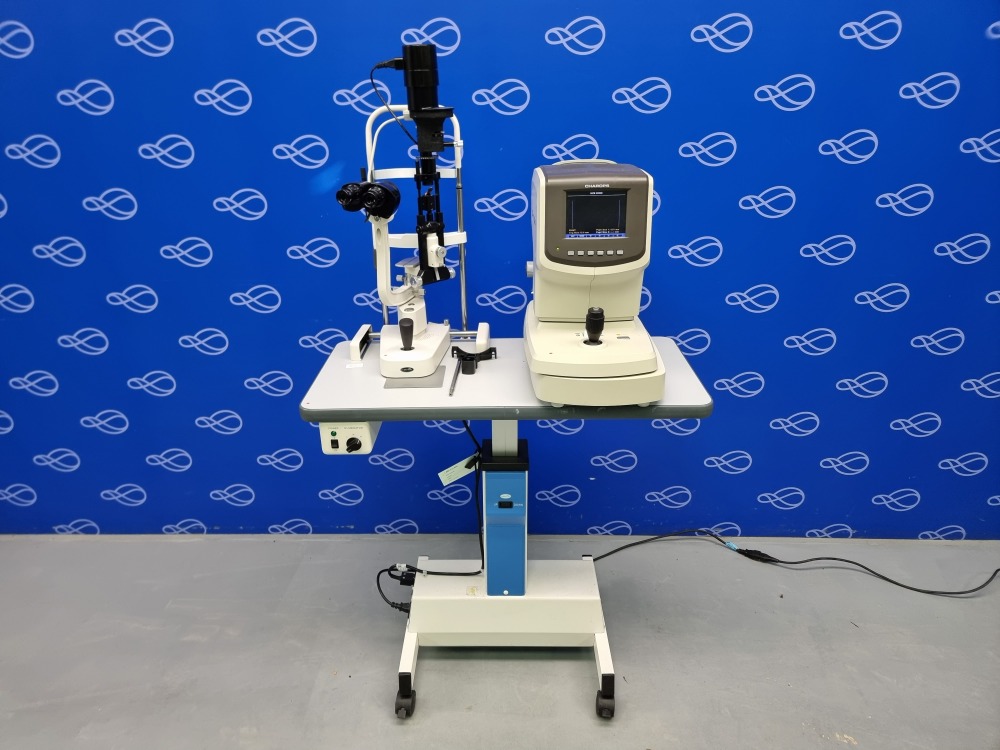 Charops CRK-7000 Auto Ref/Keratometer And Clement Clarke Slit Lamp On Table