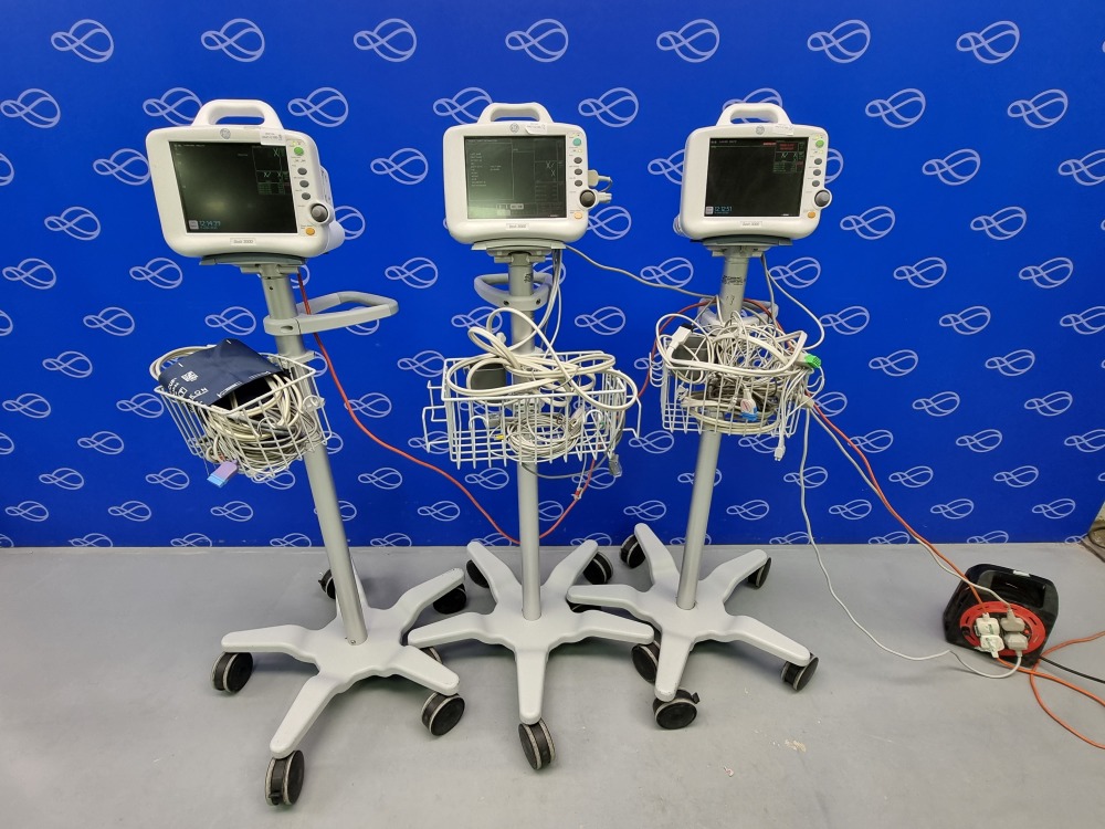 3 x GE Dash 300 Patient Monitors On Rollstands