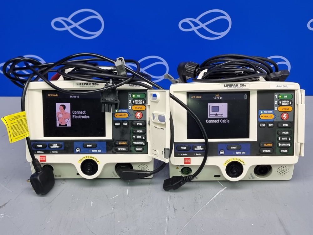 2 x Physio-Control Lifepak 20e Defibrillators (Both With Pacing)
