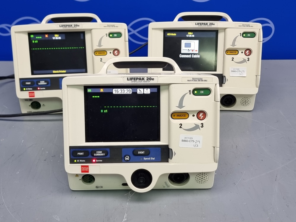 3 x Medtronic/Physio Control Lifepak 20e Defibrillator with Pace Function