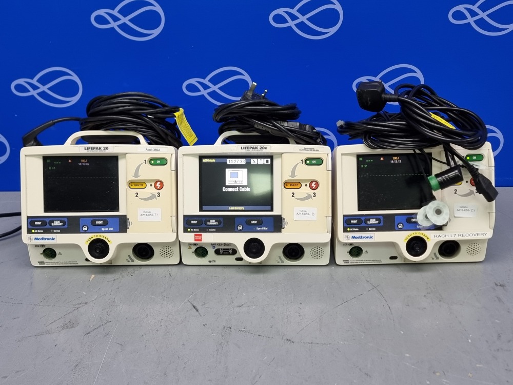 3 x Physio Control Lifepak 20e Defibrillator With Pace Function