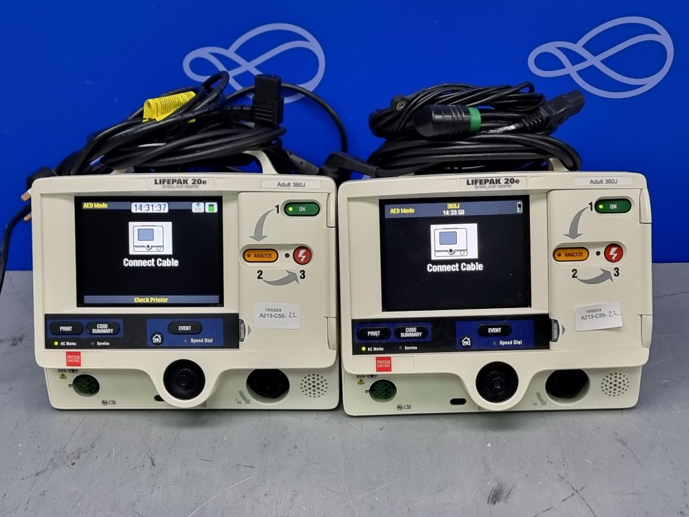 2 x Physio Control Lifepak 20e Defibrillator With Pace Function