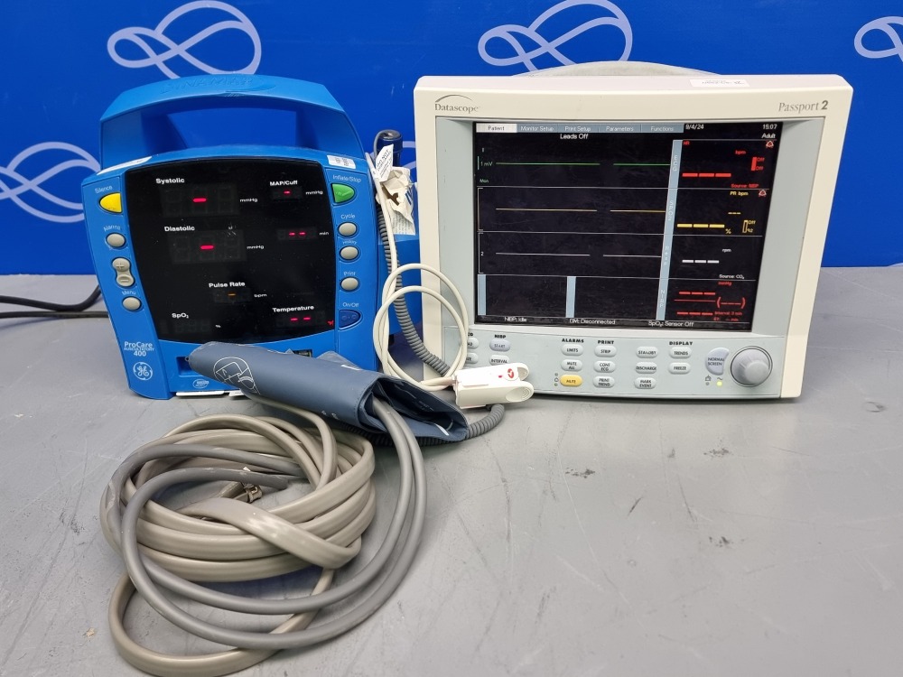 Datascope Passport 2 Vital Signs Monitor and GE Procare Auscultatory 400