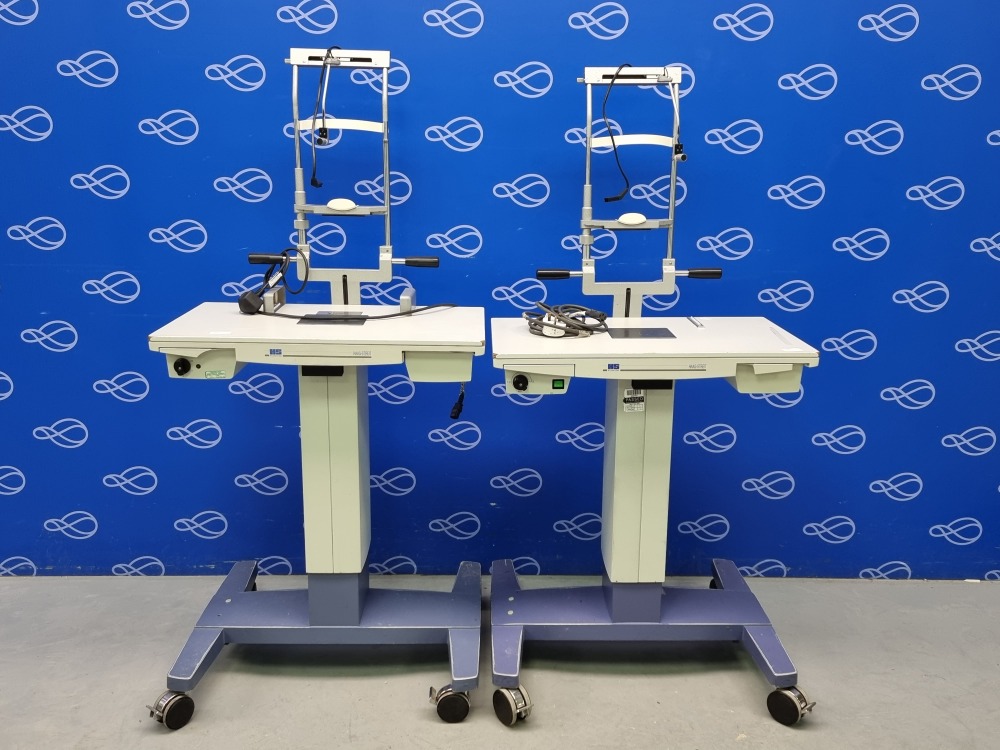 2 x Haag Streit Slit Lamp Tables with Chin Rest