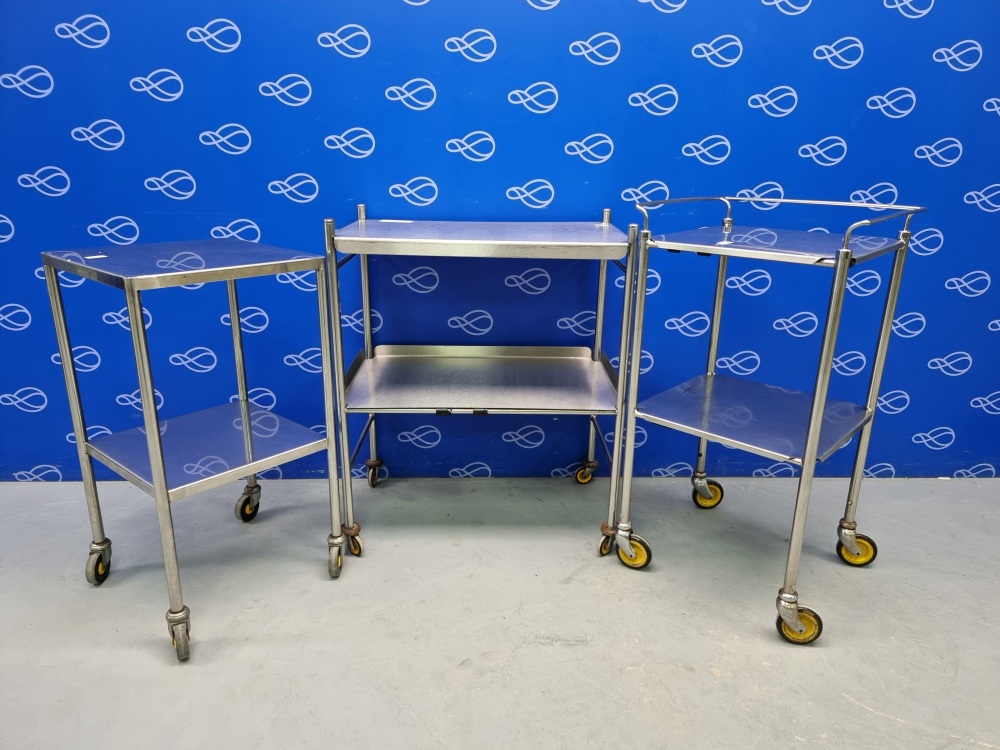 3 x Stainless Steel 2 Tier Instrument Trolley